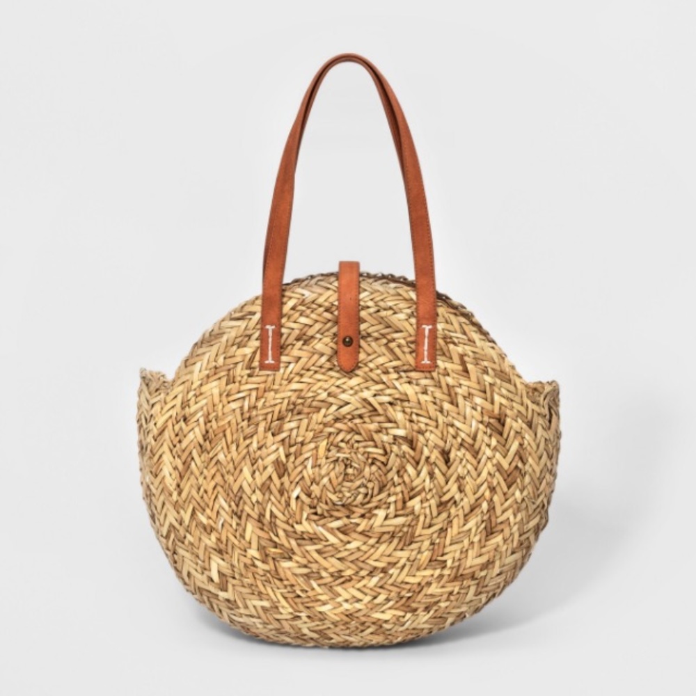 Round Straw Woven Tote Bag Purse Circular - Gem